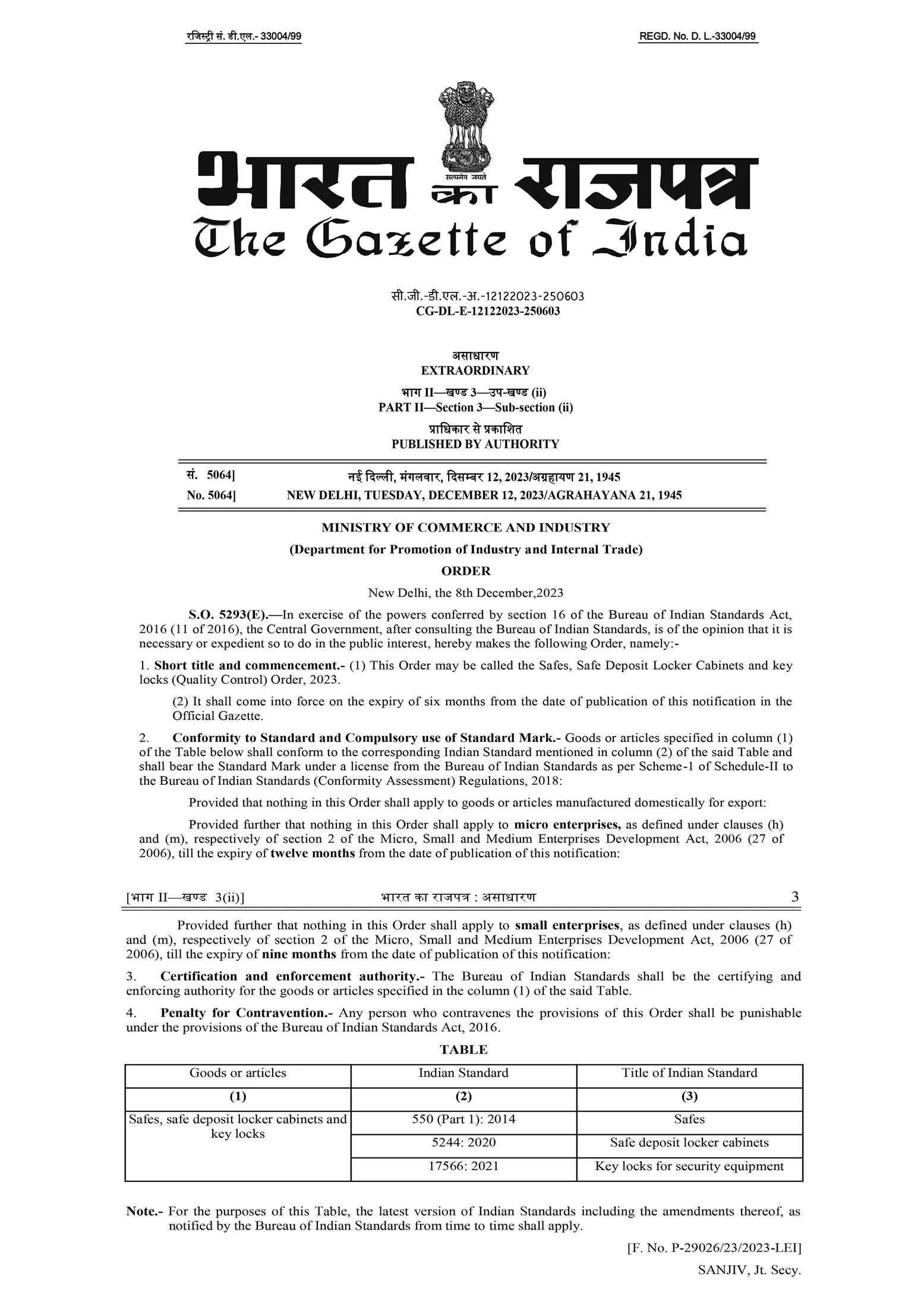 BIS CERTIFICATION OF SAFE, SAFE DEPOSIT LOCKER CABINETS AND KEY LOCKS ...